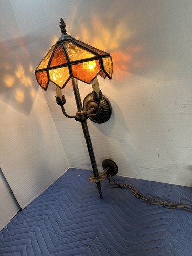 leviton lamp vintage wall mounted stained glass dual light Sconce Art ...