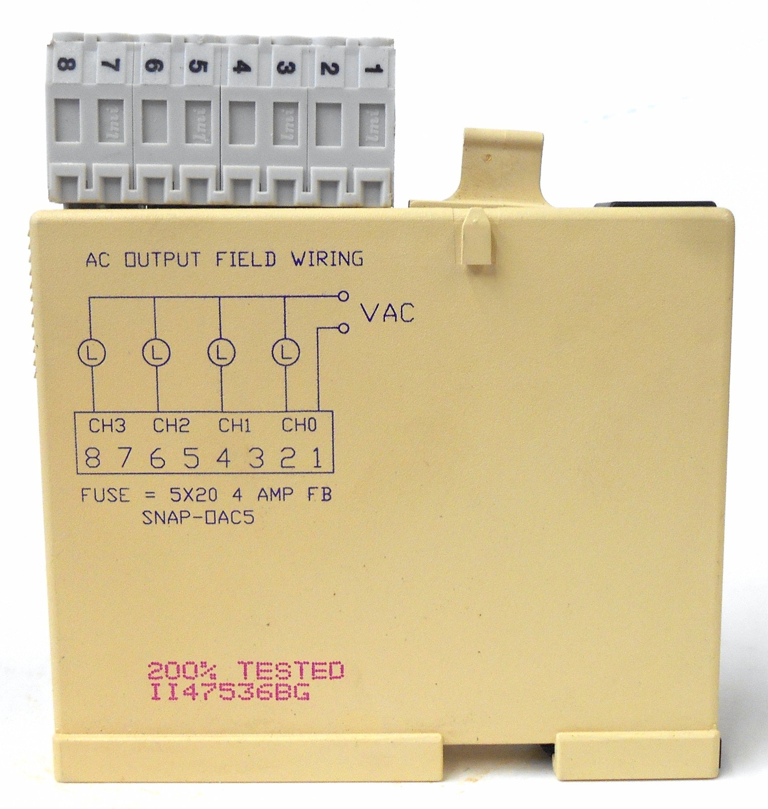 OPTO22, SNAP I/O, SNAP-OAC5, 4 CHANNEL AC OUTPUT, 3/4 AMP/CHANNEL, 12 ...