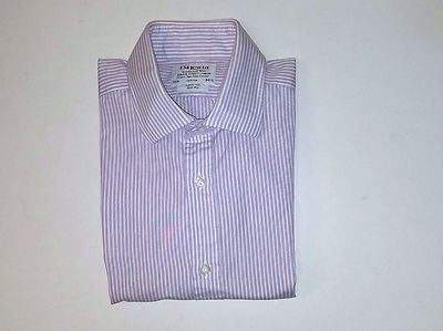 TM Lewin 100 Slim Fit 2-Fold Cotton Multi-Color Stripe Dress Shirt Sz ...