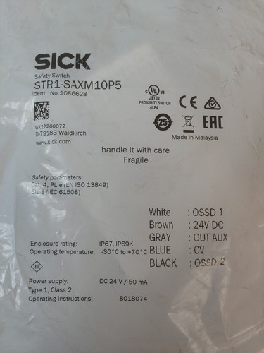 SICK NON-CONTACTED SAFETY SWITCH STR1-SAXM10P5 - NEW | eBay