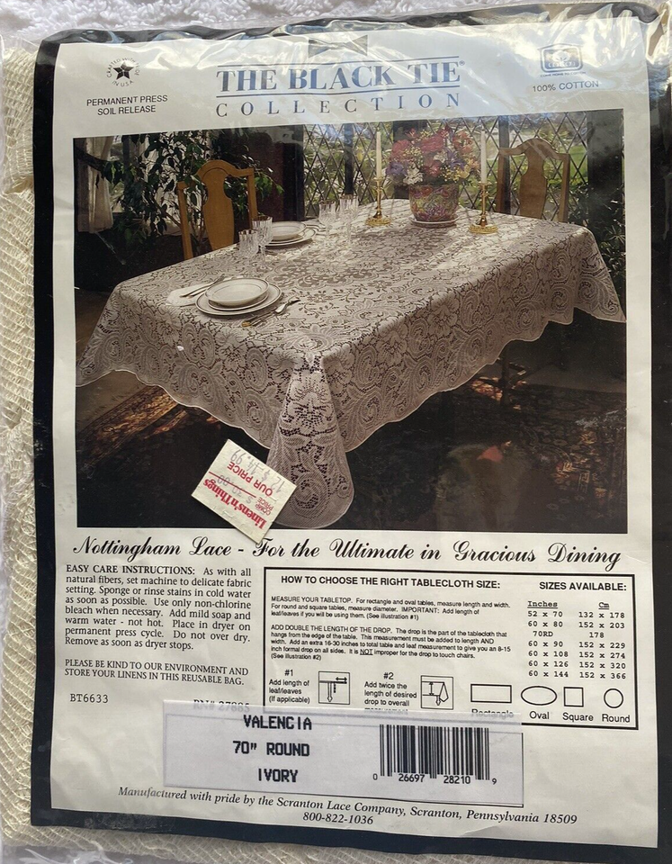 Scranton Lace Company Black Tie Collection Ivory 70" Round Valencia ...