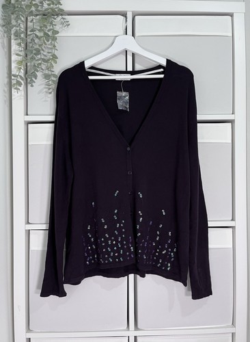 Klass Ladies Knitted Cardi Cardigan Size XXL 18/20 Dark Purple Sequin ...