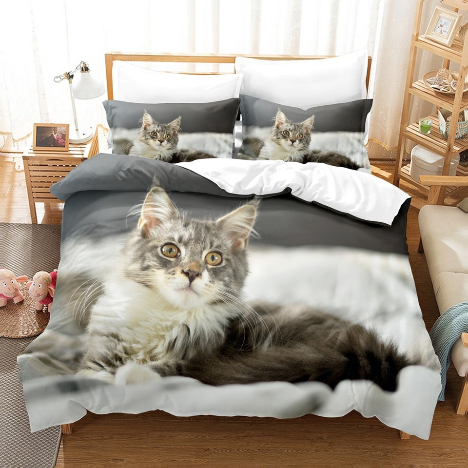 Cute Cat Lovely Kitten Butterfly Doona Quilt Duvet Cover Set Single ...