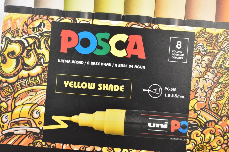 POSCA PC-5M Markers 8-Color Yellow Shade Set 1.8-2.5mm Water-Based Made ...