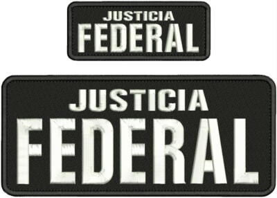 JUSTICIA FEDERAL embroidery patches 4x10 and 2x5 hook on back WHITE ...
