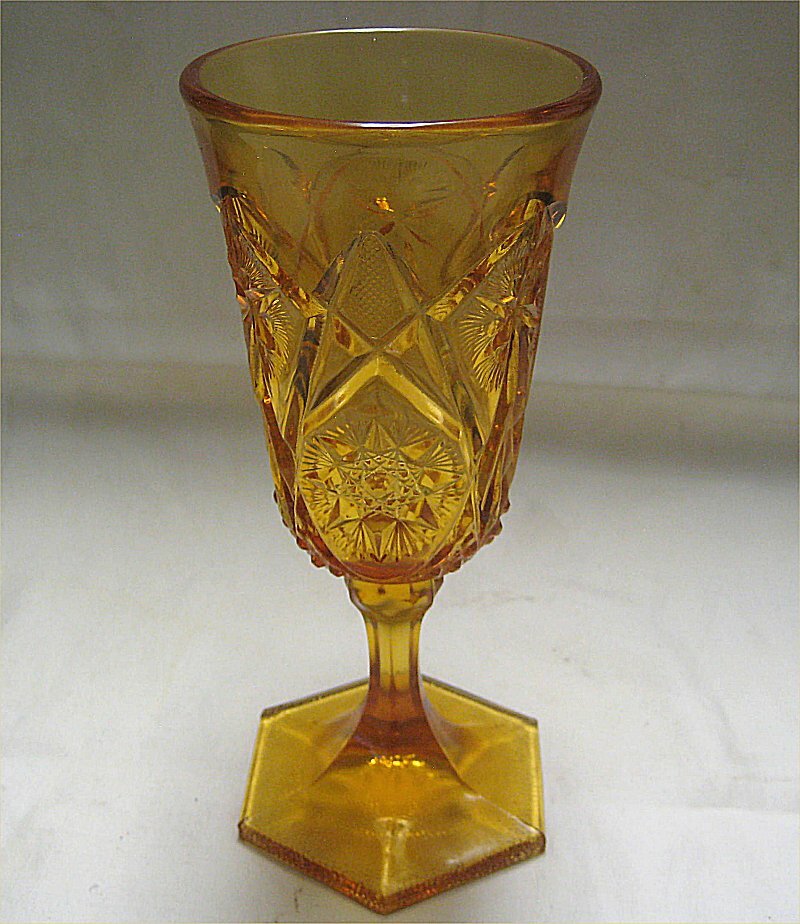 Kemple Glass "Yutec" Amber Pressed Glass Water Goblet - Marked on ...