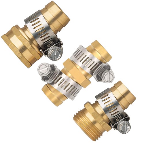 Brass 5/8" Garden Hose Repair Mender Kit, Male Female Hose Connector ...