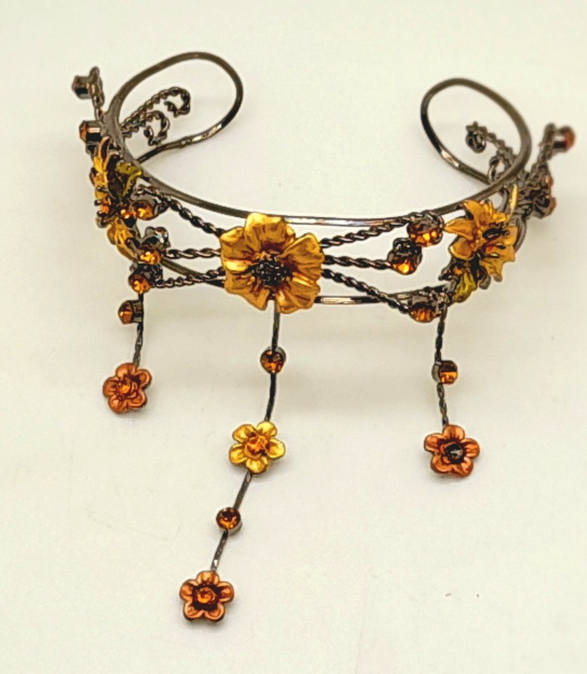 B001 Victorian style brown enamel Rhinestone Flower cuff open fashion ...