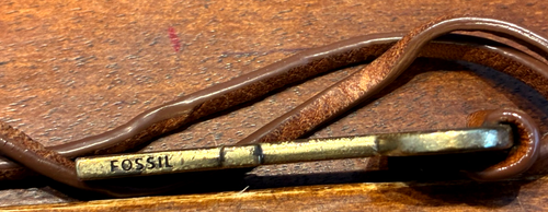 Vintage Fossil Brass/Leather Classic Key Fob, Bag Charm. Bag Tag. ID ...