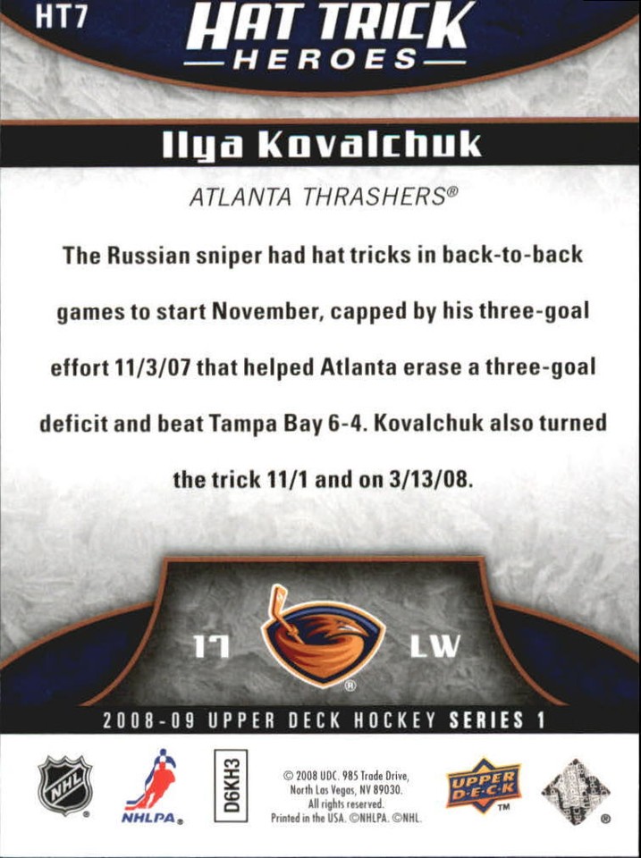 2008-09 Upper Deck Hat Trick Heroes #HT7 Ilya Kovalchuk - NM-MT | eBay