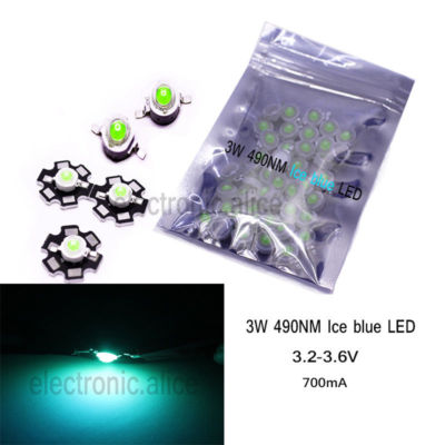 High Power lamp LED 3W Ice blue 490nm 700mA 3.2-3.6V with 20mm star ...