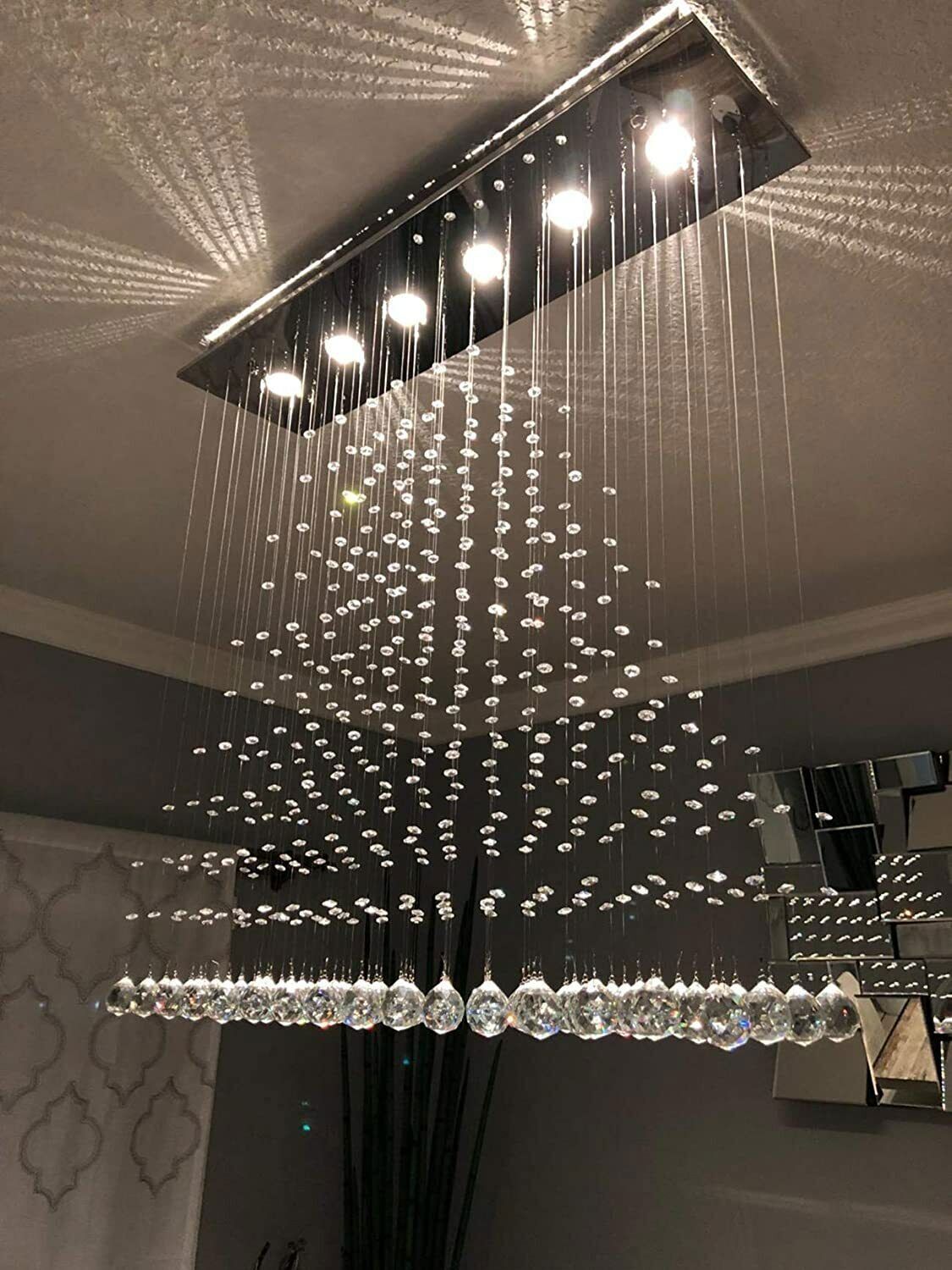 Modern Luxury Rectangular LED Chandelier Raindrop K9 Crystal Pendant ...