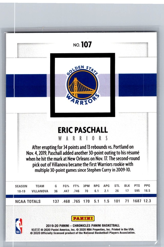 2019-20 Panini Chronicles 107 Eric Paschall Warriors Basketball Card | eBay