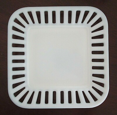 Reticulated Pierced Lace Rims Border Square Milk Glass 8" Plate(s) VHTF ...