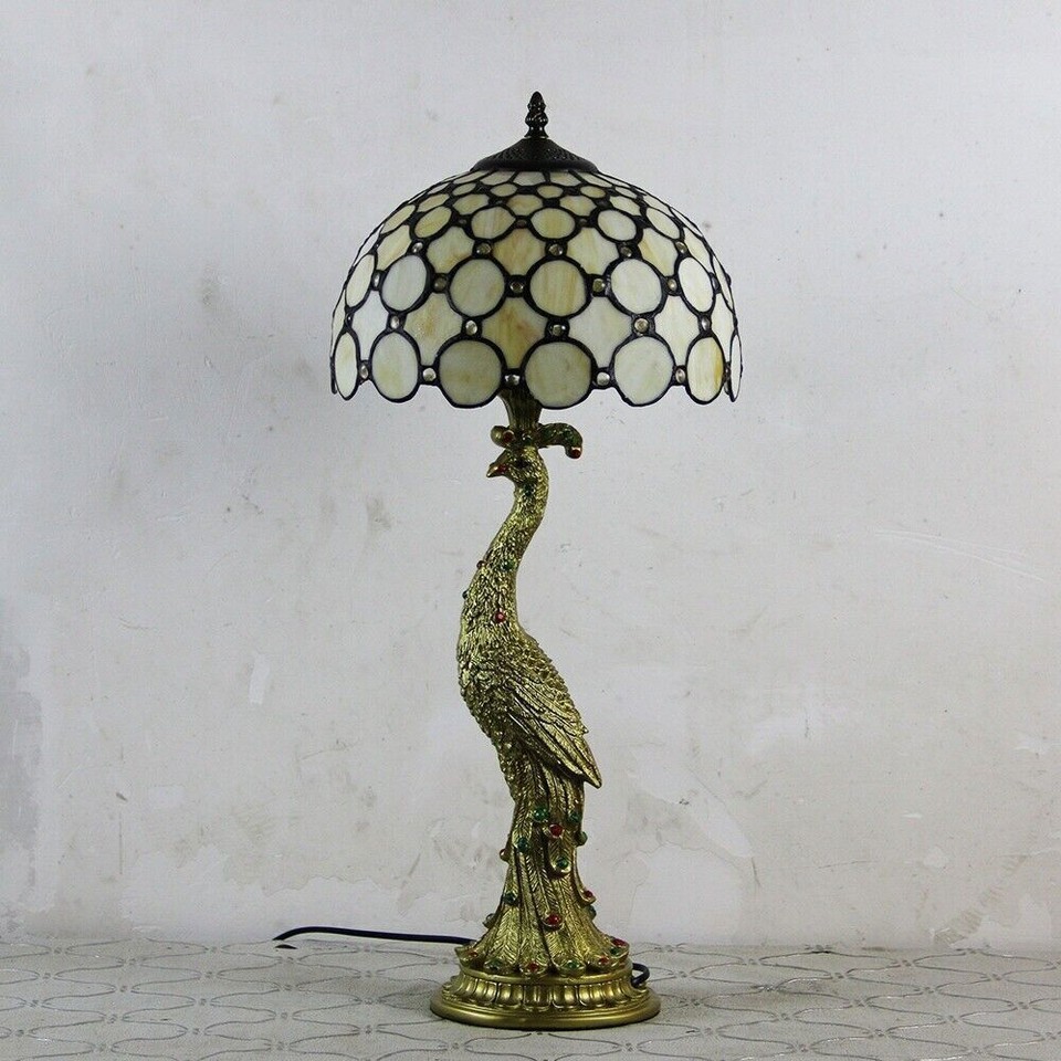 Tiffany Style Peacock Bedroom Lamp Table Lamp LED Stained Glass Shade ...