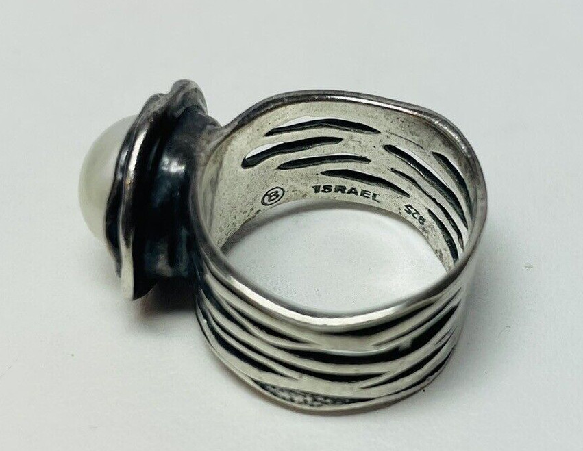 B Israel Sterling 925 Silver Pearl Modernist Ring Sz … - Gem