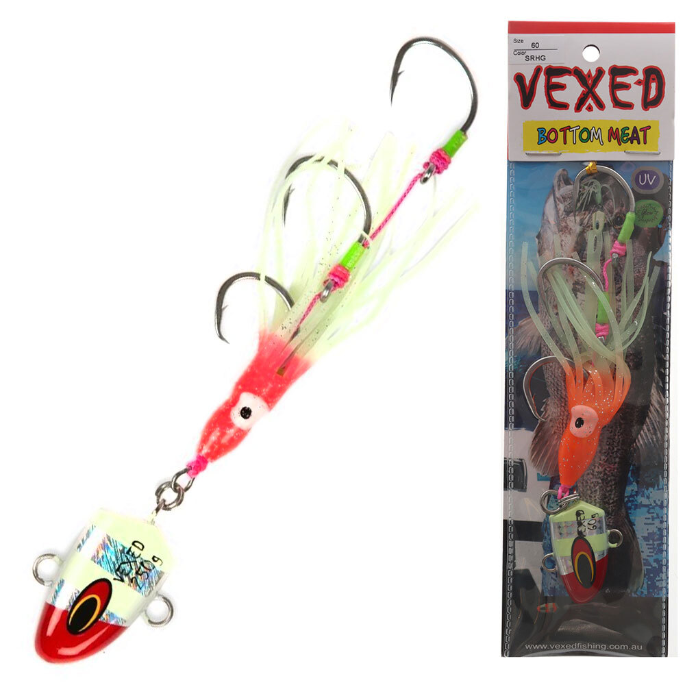 Vexed Bottom Meat Hybrid Jig / Bait Rig 60g Silver Redhead Glow | eBay