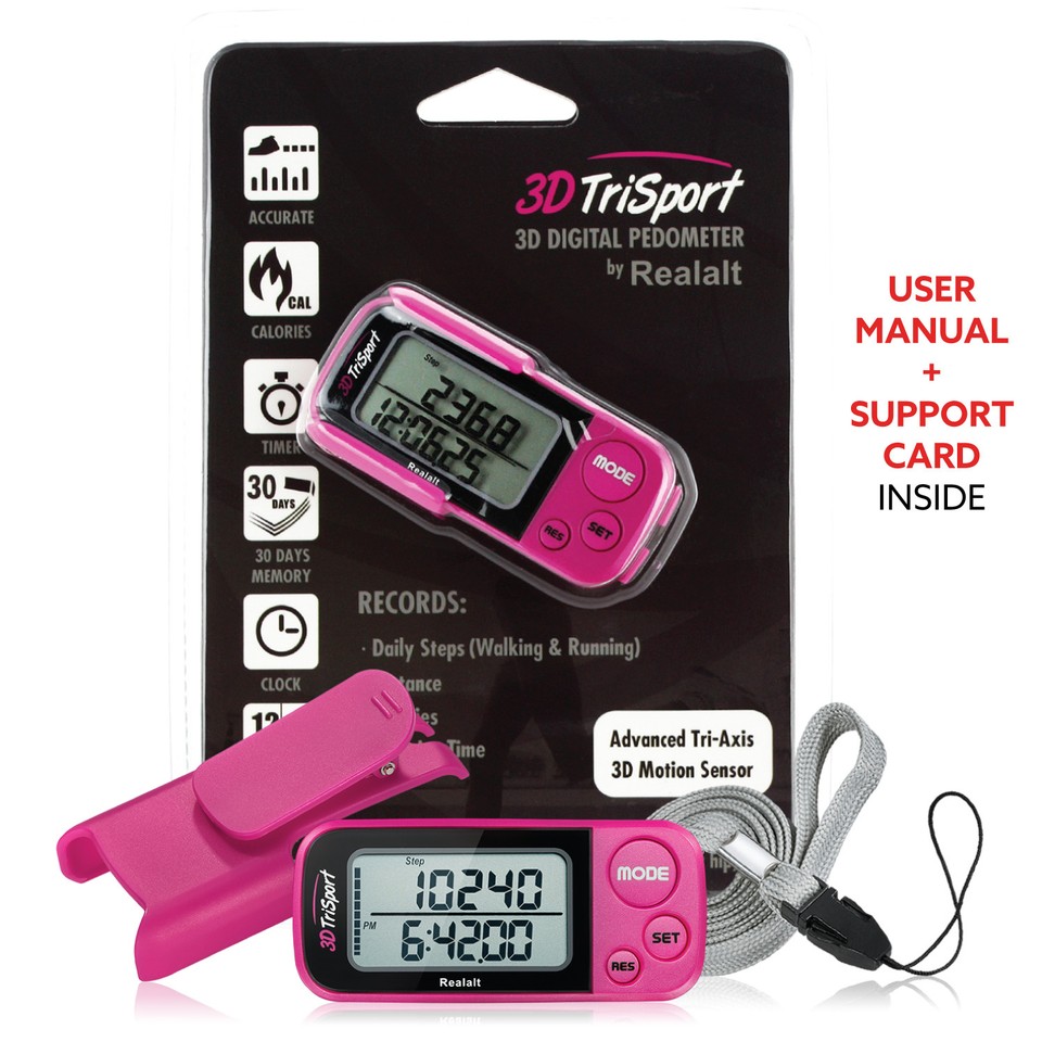 3DTriSport Supreme Quality Walking 3D Pedometer by Realalt with Clip ...