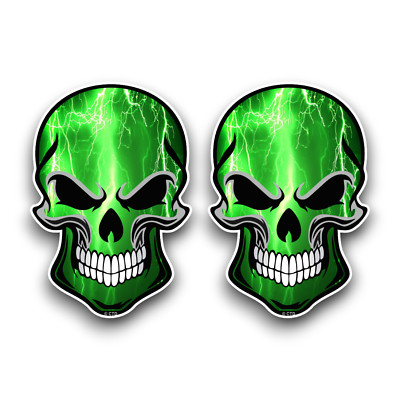 2x Gothic Biker Skull With Green Lightning Storm Vinyl Sticker Decal ...