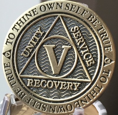 5 Year AA Medallion Reflex Antique Chocolate Bronze Sobriety Chip Coin ...