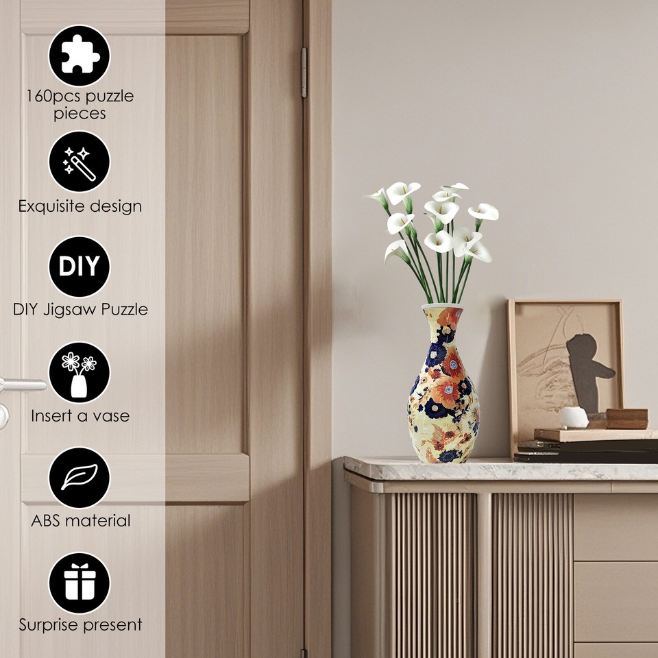 3D Jigsaw Vase DIY Plastic Arts Puzzle Flower Vase Made Home Decor ...