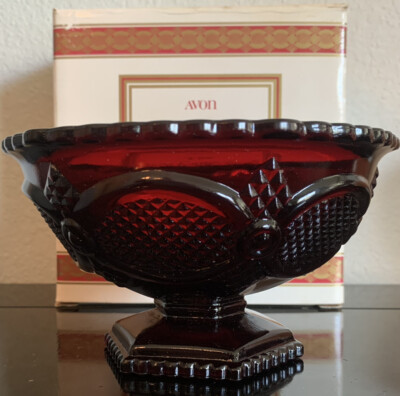 Avon Ruby Red 1876 Cape Cod Candy Dish + Original Box Vintage Glass ...