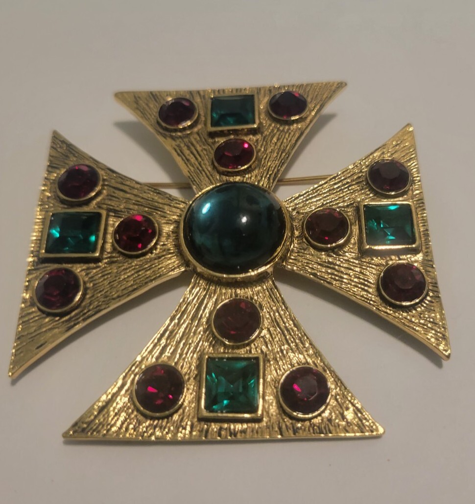 Vintage Massive Brooch Pin Runway Maltese Cross Signe… - Gem
