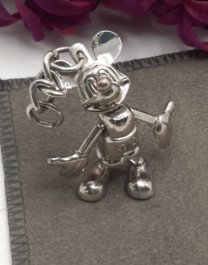 Silver Movable Disney Mickey Mouse Long Pendant - Gem