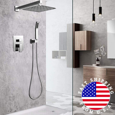 Shower System with High Pressure 10 inch Shower Head Hand Held Square ...
