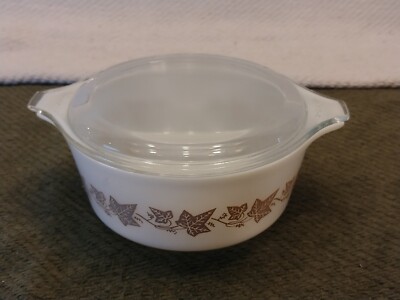 Pyrex Sandalwood White and Tan Ivy 1 1/2 Pint Dish Bowl Vintage | eBay
