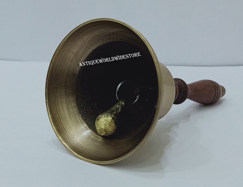 Nautical Vintage Antique Solid Brass Hand Bell 20.3cm with Wooden ...