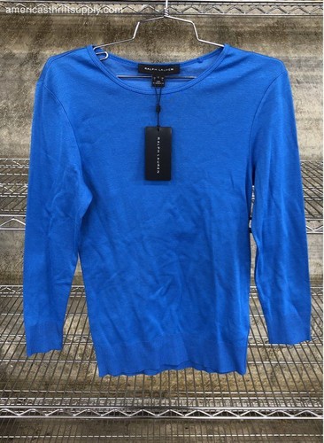 Ralph Lauren Women's Mercerized Cotton Sweater Blue Crewneck NWT Size L ...