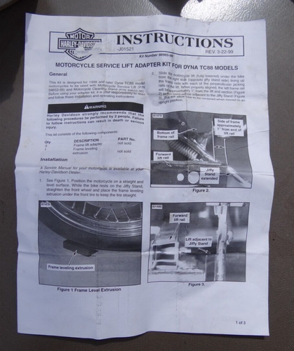 Harley Dyna Twin Cam Service Lift Adapter Kit 98965 99 for sale online ...