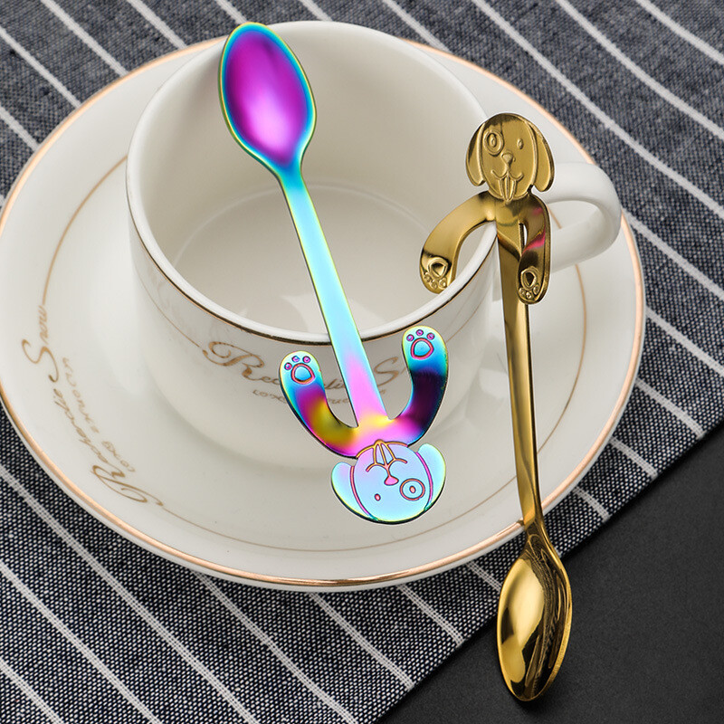 Stainless Steel Gold Dog Shaped Metal Teaspoon, Coffee Dessert Spoon ...