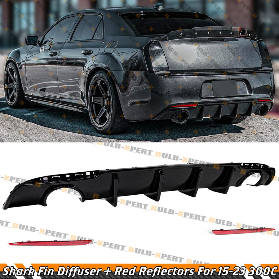 For 15-23 Chrysler 300 Gloss Black V2 Dual Exhaust Rear Diffuser W/Red ...