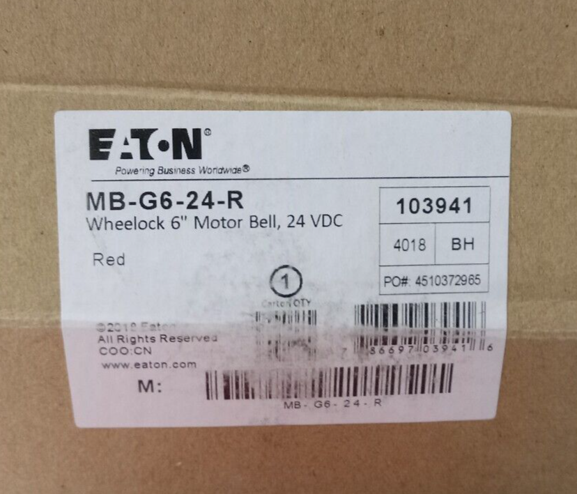 NEW EATON WHEELOCK MB-G6-24-R 6 INCH MOTOR BELL FIRE ALARM RED 24 VDC ...