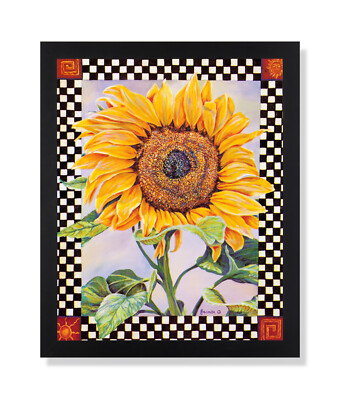 Checkerboard Sunflower Country Folk Kitchen Wall Picture Black Framed ...