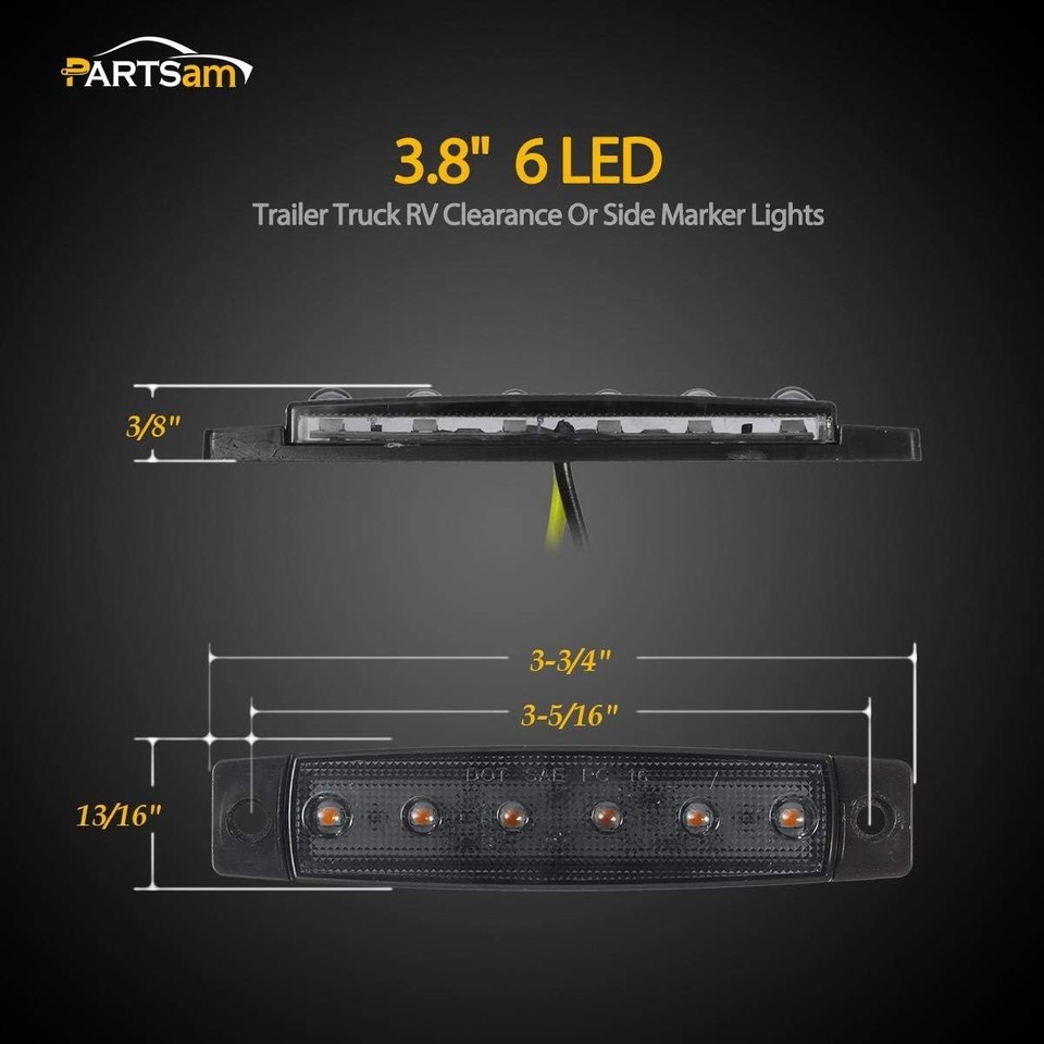 20Pcs 3.8" Thin line Amber/Red LED Marker Clearance Lights Smoked ...