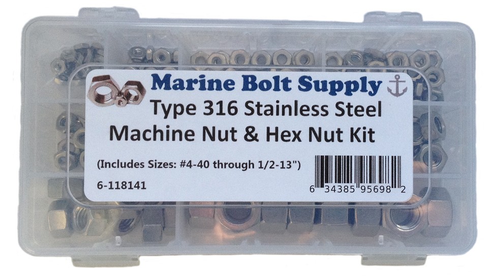 Type 316 Stainless Steel Hex Nut & Machine Hex Nut Assortment Kit | eBay
