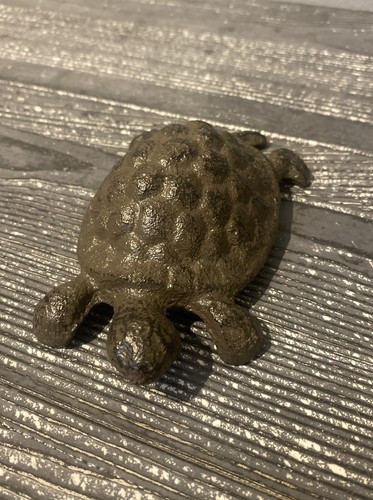 5" Turtle Figurine Cast Iron Antique Style Garden Pond Decor Rustic ...