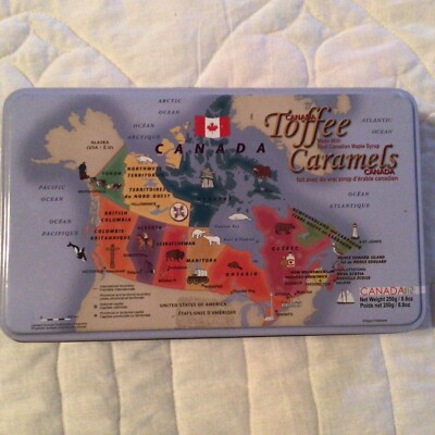 Empty Toffee Caramels Canada Map Metal Tin Candy Storage Box | eBay