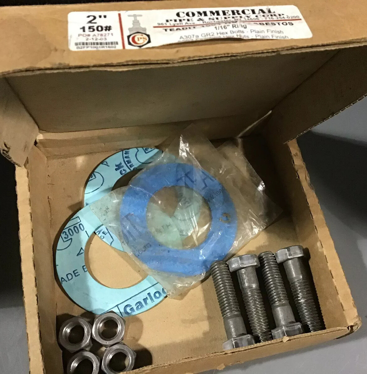 2" Flange Kit Teadit 1001 Non-Asbestos 1/16" Ring. Plain Finish Bolts ...