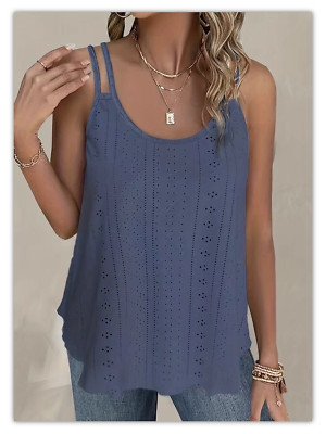 NEW WOMEN'S TEMU EYELET STRAPPY SLEEVELESS TANK TOP SEA BLUE PLUS SIZE ...