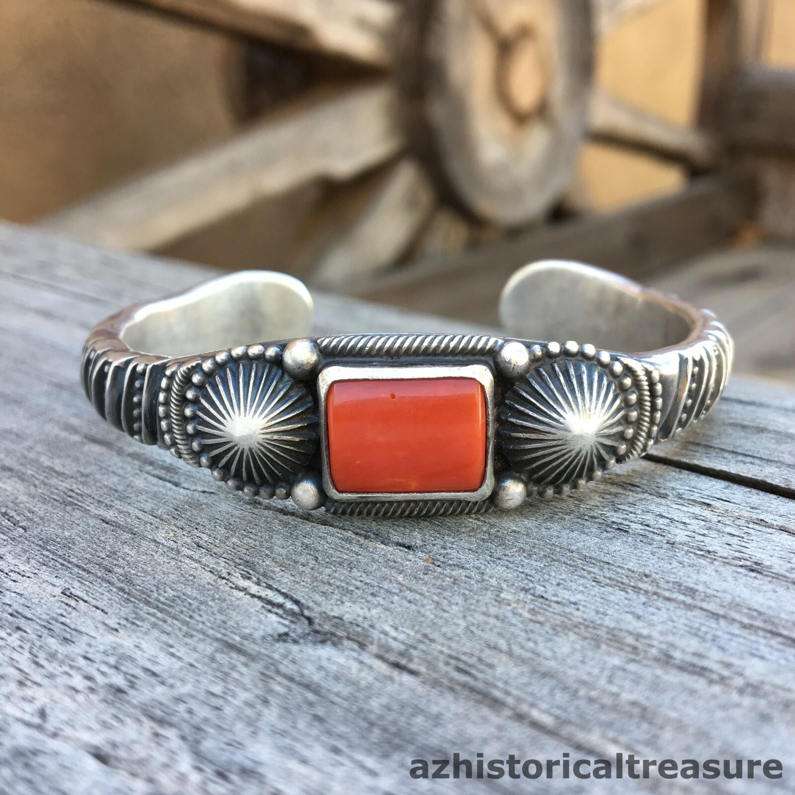 JOHN BEGAY JR - NAVAJO HEAVY GAUGE STERLING SILVER & RED CORAL CUFF ...