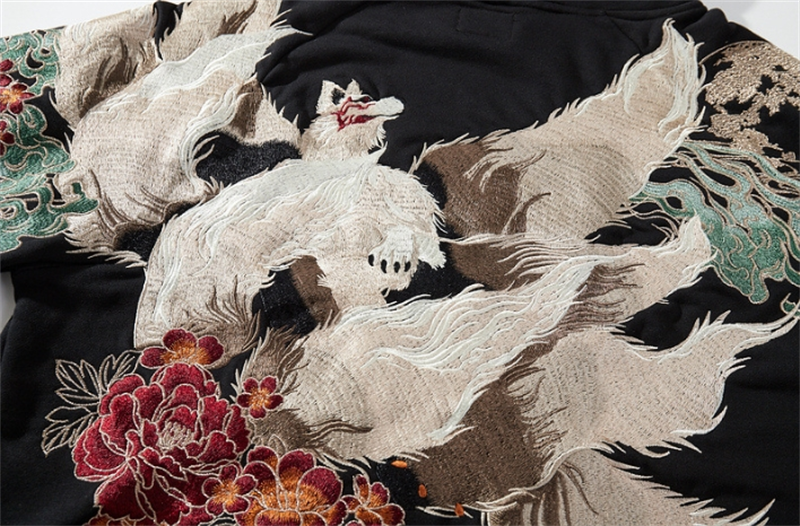 Myth Nine Tailed Fox Fashion Hoodie Embroidery Black Hoodie Pullover ...