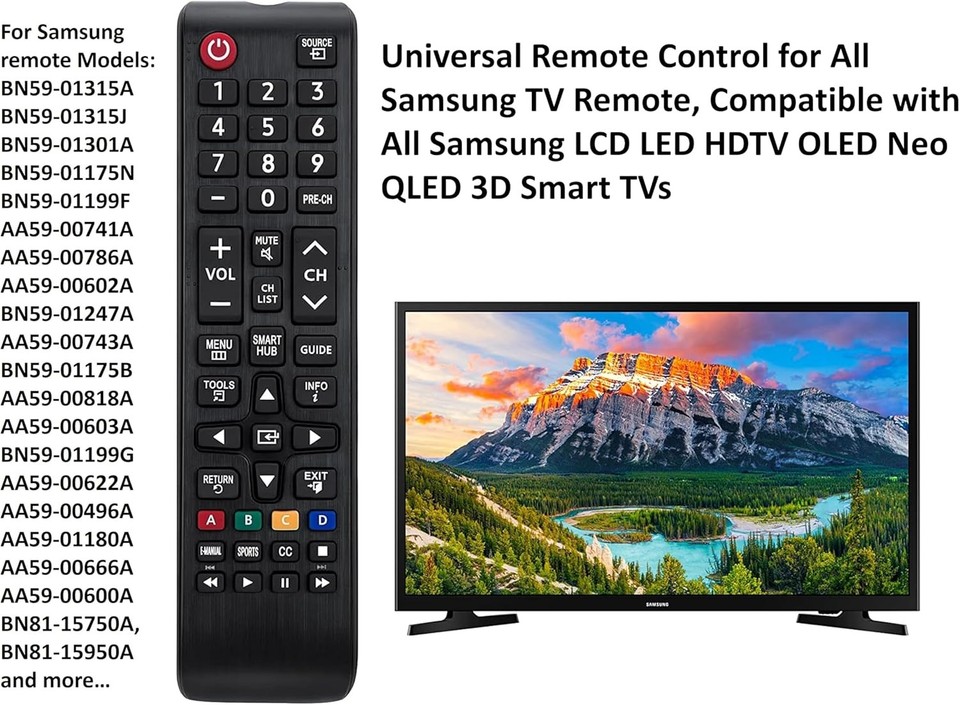 Universal Remote Control for Samsung TV Remote, Replacement All Black ...