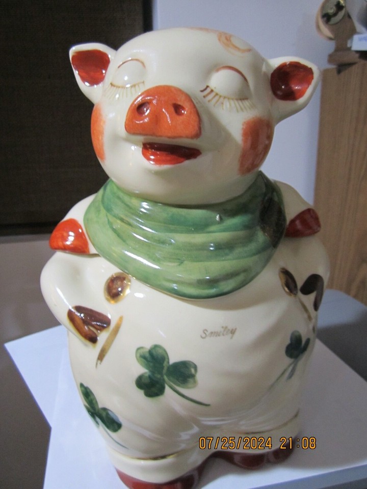 SHAWNEE GOLD SHAMROCK SMILEY COOKIE JAR with RED HAIR and FACTORY ...