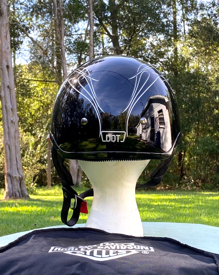 Harley Davidson HD-2 Half Shell Black Flames Helmet Size Small OEM w ...