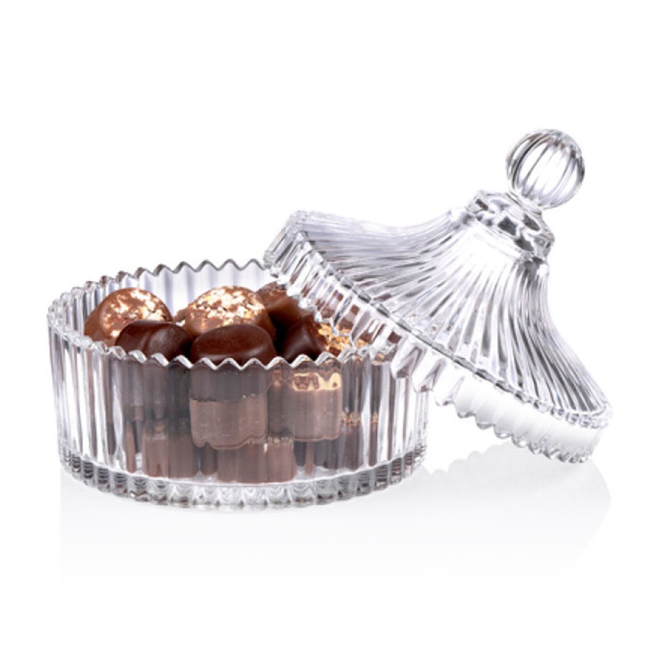 Glass Sweet Bowl Sugar Jar with Lid Round Candy Container Decorative ...