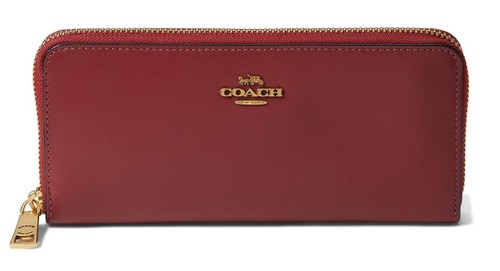 New COACH Women's Smooth Leather Slim Accordion Zip Wallet Cherry | eBay